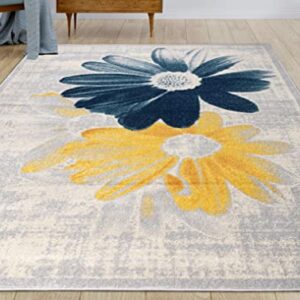 Ladole Rugs Contemporary Floral Pattern Area Rug Living Room Bedroom Entrance Hallway Carpet in Teal Yellow 5x8 (5'3" x 7'6" 160cm x 230cm) 5x7 8x10 9x12 2x10 4x6 feet