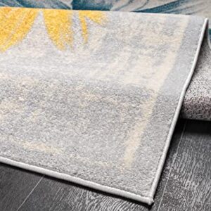 Ladole Rugs Contemporary Floral Pattern Area Rug Living Room Bedroom Entrance Hallway Carpet in Teal Yellow 5x8 (5'3" x 7'6" 160cm x 230cm) 5x7 8x10 9x12 2x10 4x6 feet