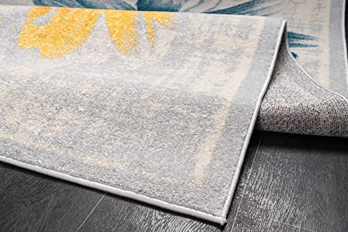 Ladole Rugs Contemporary Floral Pattern Area Rug Living Room Bedroom Entrance Hallway Carpet in Teal Yellow 5x8 (5'3" x 7'6" 160cm x 230cm) 5x7 8x10 9x12 2x10 4x6 feet