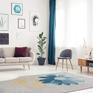 Ladole Rugs Contemporary Floral Pattern Area Rug Living Room Bedroom Entrance Hallway Carpet in Teal Yellow 5x8 (5'3" x 7'6" 160cm x 230cm) 5x7 8x10 9x12 2x10 4x6 feet