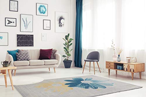 Ladole Rugs Contemporary Floral Pattern Area Rug Living Room Bedroom Entrance Hallway Carpet in Teal Yellow 5x8 (5'3" x 7'6" 160cm x 230cm) 5x7 8x10 9x12 2x10 4x6 feet