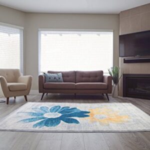 Ladole Rugs Contemporary Floral Pattern Area Rug Living Room Bedroom Entrance Hallway Carpet in Teal Yellow 5x8 (5'3" x 7'6" 160cm x 230cm) 5x7 8x10 9x12 2x10 4x6 feet