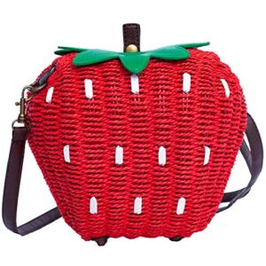 123arts women’s strawberry fruit weave shoulder bag messenger bag beach bag purse, red, 21*18cm