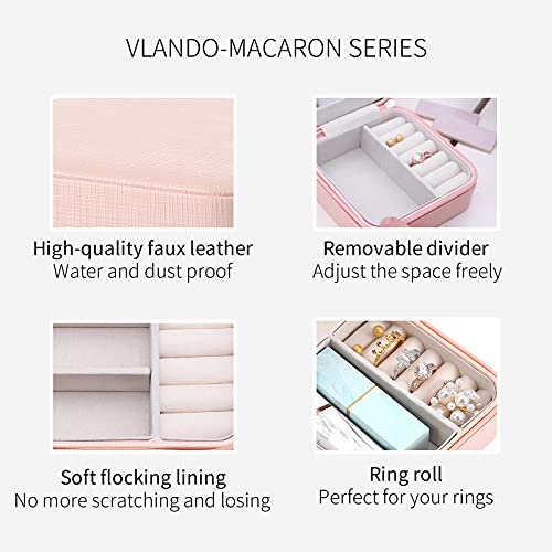 Vlando Macaron Small Jewelry Box, Travel Storage Case for Rings and Earrings - Pink