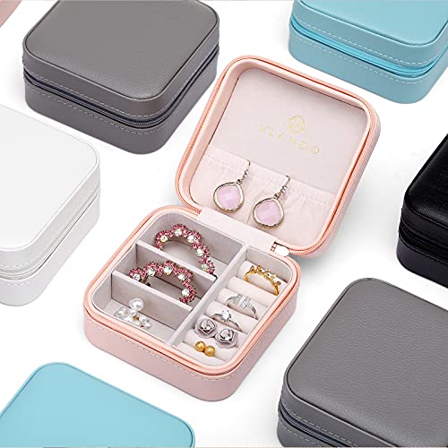 Vlando Macaron Small Jewelry Box, Travel Storage Case for Rings and Earrings - Pink