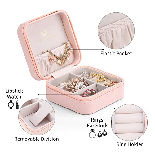 Vlando Macaron Small Jewelry Box, Travel Storage Case for Rings and Earrings - Pink