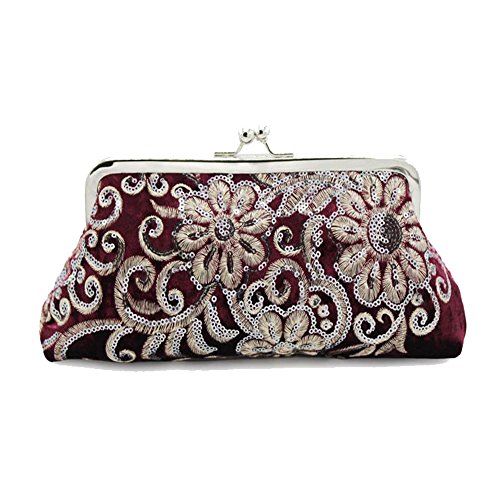 Kingluck The Evening Bags Women Clutch Bags embroidering Wedding Bridal Handbag Pearl Beaded Lace Rose Fashion Rhinestone Bags (red)