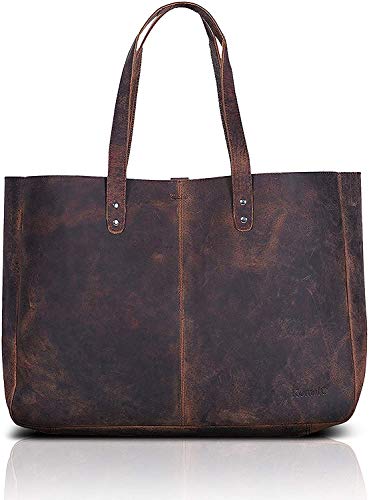 KomalC Leather Shoulder Bag Tote for Women Purse Satchel Travel Bag shopping Carry Messenger Multipurpose Handbag (18.5 INCH, Buffalo Distressed Tan)