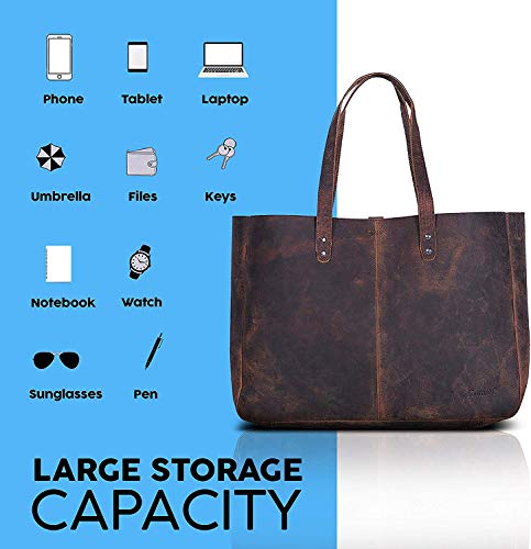 KomalC Leather Shoulder Bag Tote for Women Purse Satchel Travel Bag shopping Carry Messenger Multipurpose Handbag (18.5 INCH, Buffalo Distressed Tan)