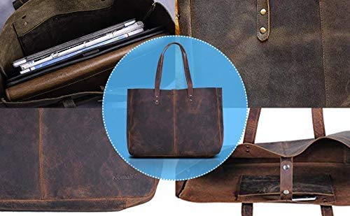 KomalC Leather Shoulder Bag Tote for Women Purse Satchel Travel Bag shopping Carry Messenger Multipurpose Handbag (18.5 INCH, Buffalo Distressed Tan)