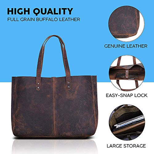 KomalC Leather Shoulder Bag Tote for Women Purse Satchel Travel Bag shopping Carry Messenger Multipurpose Handbag (18.5 INCH, Buffalo Distressed Tan)