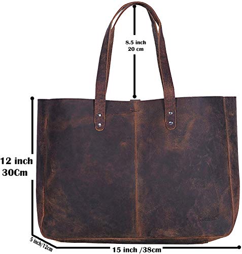 KomalC Leather Shoulder Bag Tote for Women Purse Satchel Travel Bag shopping Carry Messenger Multipurpose Handbag (18.5 INCH, Buffalo Distressed Tan)