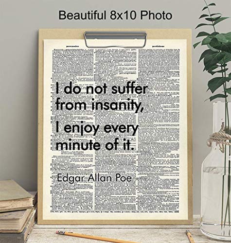 Edgar Allan Poe Quote, Dictionary Art - 8x10 Upcycled Wall Decor, Home Decoration for Bedroom, Living Room, Office, Apartment - Cool Unique Gift, Funny Saying - Unframed Poster Print Picture Photo