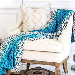 Home Must Haves Soft Warm Cozy Plush Premium Throw Turquoise Blue Animal Leopard Printed Flannel Bed Sofa Couch Picnic Luxurious Blanket Bedding King Size