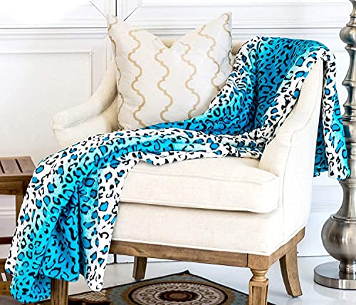 Home Must Haves Soft Warm Cozy Plush Premium Throw Turquoise Blue Animal Leopard Printed Flannel Bed Sofa Couch Picnic Luxurious Blanket Bedding King Size