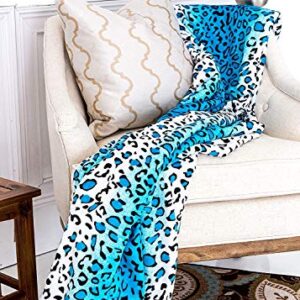 Home Must Haves Soft Warm Cozy Plush Premium Throw Turquoise Blue Animal Leopard Printed Flannel Bed Sofa Couch Picnic Luxurious Blanket Bedding King Size