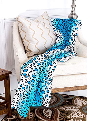 Home Must Haves Soft Warm Cozy Plush Premium Throw Turquoise Blue Animal Leopard Printed Flannel Bed Sofa Couch Picnic Luxurious Blanket Bedding King Size