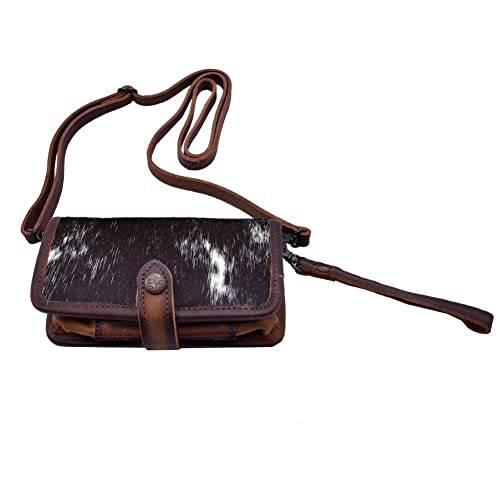 STS Ranchwear Women's Western Leather Crossbody Wallet, Cowhide/Tornado Brown, One Size