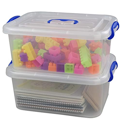 Eagrye 8 Quart Plastic Storage Latch Box, Clear Storage Bin Organizer with Handle, Set of 2