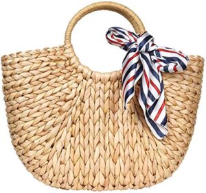 hand-woven straw large hobo bag for women round handle ring toto retro summer beach (brown 2)