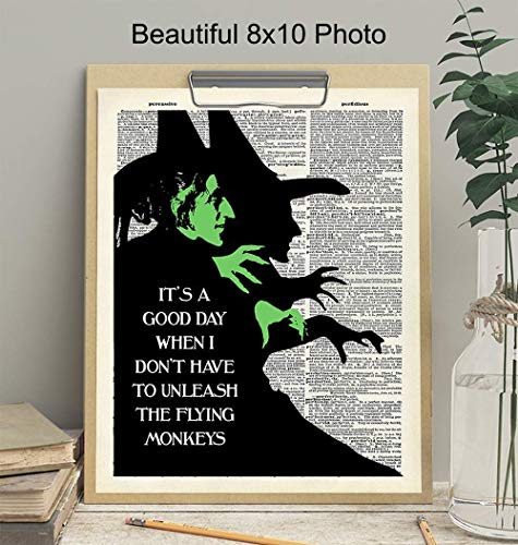 Funny Wizard of Oz Dictionary Art - 8x10 Wicked Witch Wall Decor, Home Decoration, Apartment or Office Poster- Cool Unique Gift for Mom, Boss, Manager - Unframed Picture, Photo, Print