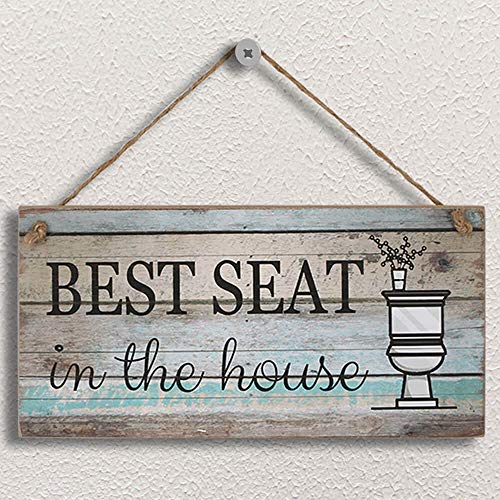 Yankario Funny Bathroom Wall Decor Sign, Farmhouse Rustic Bathroom Decorations Wall Art , 12" by 6" Best Seat Wood Plaque