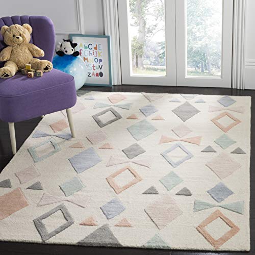 SAFAVIEH Kids Collection 8' x 10' Ivory/Multi SFK901A Handmade Geometric Wool Area Rug