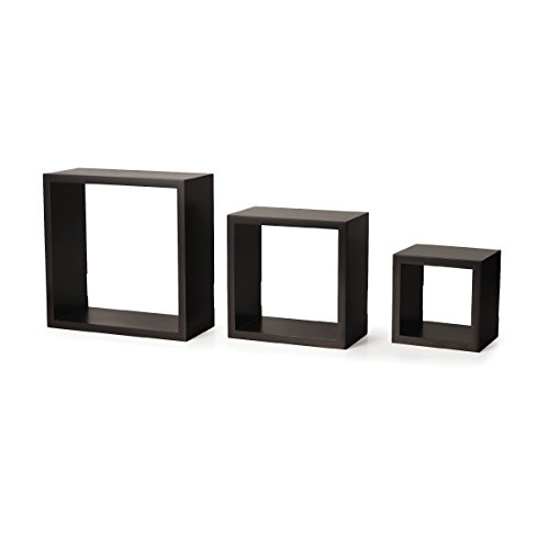 MELANNCO Floating Wall Square Cube Shelves for Bedroom, Living Room, Bathroom, Kitchen, Nursery - Wood, Set of 3, Espresso 2