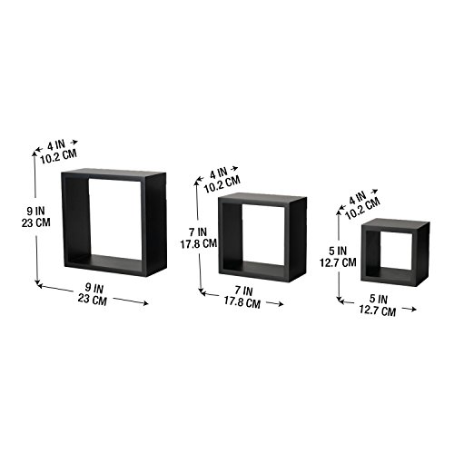 MELANNCO Floating Wall Square Cube Shelves for Bedroom, Living Room, Bathroom, Kitchen, Nursery - Wood, Set of 3, Espresso 2