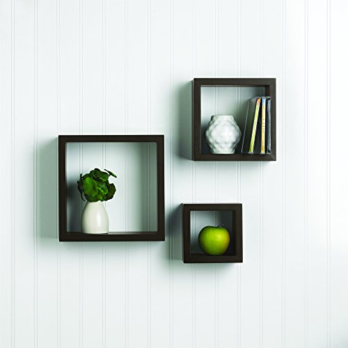 MELANNCO Floating Wall Square Cube Shelves for Bedroom, Living Room, Bathroom, Kitchen, Nursery - Wood, Set of 3, Espresso 2