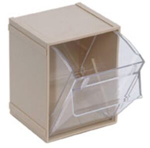 quantum qtb405 clear 5-1/4” x 4-3/4” x 6-1/4” tip out bin system, ivory, case of 5