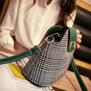 Mn&Sue Elegant Women's Plaid Tweed Fabric Shoulder Handbag Satchel Shell Shape Lady Purse Evening Bag (Style A Green)