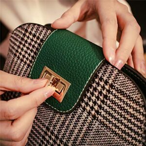 Mn&Sue Elegant Women's Plaid Tweed Fabric Shoulder Handbag Satchel Shell Shape Lady Purse Evening Bag (Style A Green)