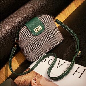 Mn&Sue Elegant Women's Plaid Tweed Fabric Shoulder Handbag Satchel Shell Shape Lady Purse Evening Bag (Style A Green)