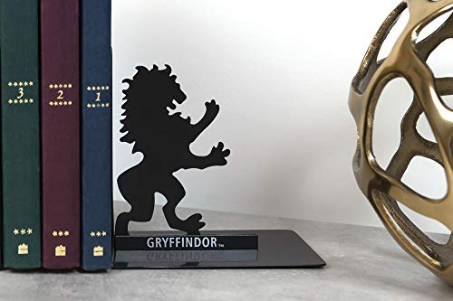 Harry Potter Metal Bookends - Black Hogwarts House Gryffindor Diecast Design - Decorative Book Holder - Home, Office, Kitchen, Room Decor - Books Collection Display for Shelves - Desk Accessories Set