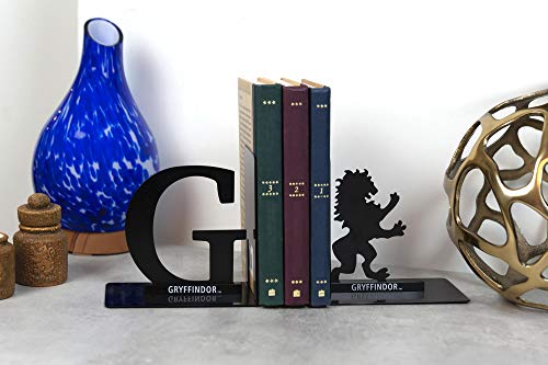 Harry Potter Metal Bookends - Black Hogwarts House Gryffindor Diecast Design - Decorative Book Holder - Home, Office, Kitchen, Room Decor - Books Collection Display for Shelves - Desk Accessories Set