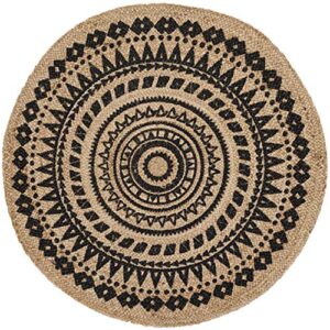 SAFAVIEH Natural Fiber Round Collection 5' Round Black NF802K Handmade Boho Mandala Braided Jute Area Rug