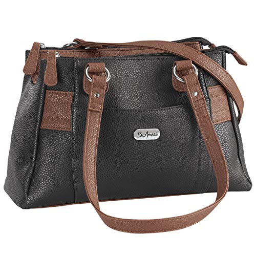 B.Amici™ Nicole RFID Greenwich Multi-Pocket Leather Satchel, RFID Protection, 2-Tone Design