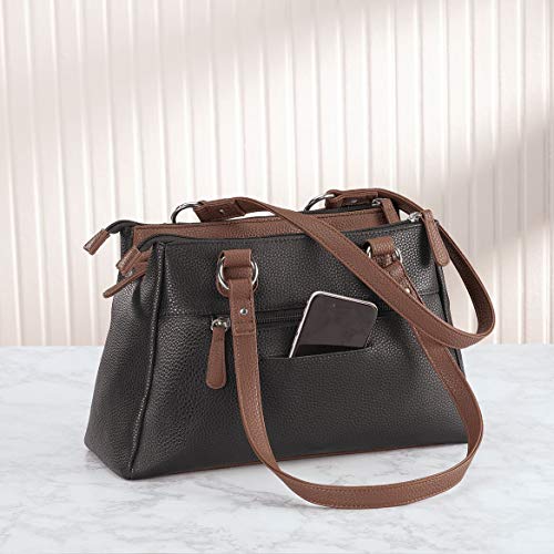 B.Amici™ Nicole RFID Greenwich Multi-Pocket Leather Satchel, RFID Protection, 2-Tone Design