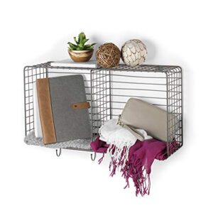 Spectrum Diversified Vintage Wall Mount Office or Entryway Wire Basket Cube Rack Station, One, Industrial Gray