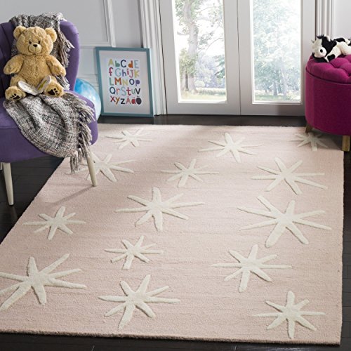 SAFAVIEH Kids Collection 8' x 10' Pink / Ivory SFK908P Handmade Starbursts Wool Area Rug