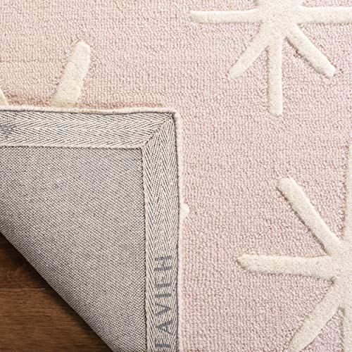 SAFAVIEH Kids Collection 8' x 10' Pink / Ivory SFK908P Handmade Starbursts Wool Area Rug