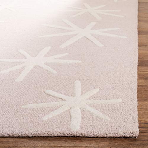 SAFAVIEH Kids Collection 8' x 10' Pink / Ivory SFK908P Handmade Starbursts Wool Area Rug