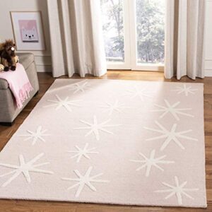 SAFAVIEH Kids Collection 8' x 10' Pink / Ivory SFK908P Handmade Starbursts Wool Area Rug