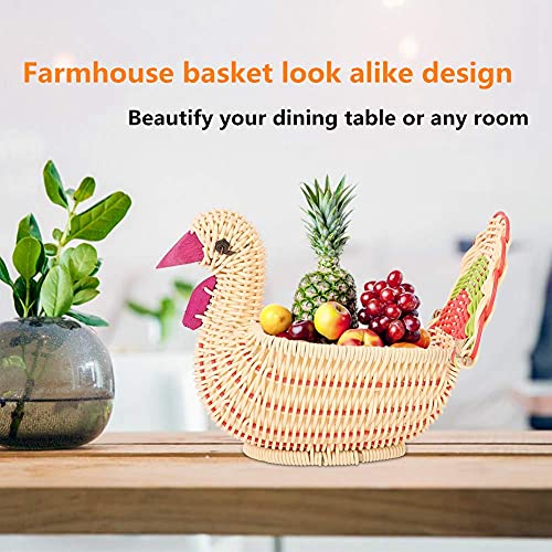 Wifehelper Cute Mini Turkey-Shape Desktop Storage Basket Hand-Woven Basket for Practical Uses Home Decoration Desk Ornaments