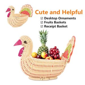 Wifehelper Cute Mini Turkey-Shape Desktop Storage Basket Hand-Woven Basket for Practical Uses Home Decoration Desk Ornaments