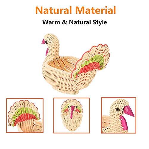 Wifehelper Cute Mini Turkey-Shape Desktop Storage Basket Hand-Woven Basket for Practical Uses Home Decoration Desk Ornaments