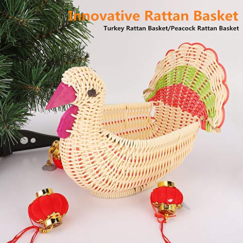 Wifehelper Cute Mini Turkey-Shape Desktop Storage Basket Hand-Woven Basket for Practical Uses Home Decoration Desk Ornaments