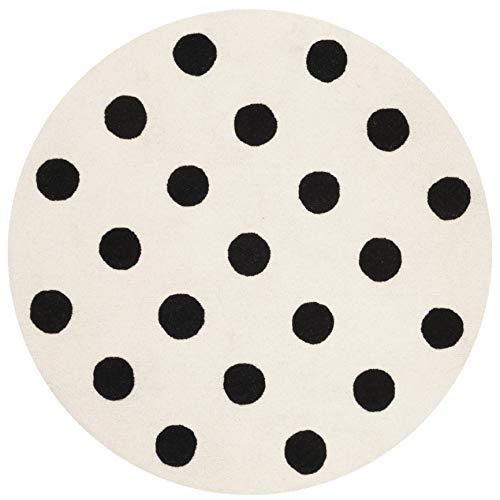 SAFAVIEH Kids Collection 5' Round Ivory / Black SFK904D Handmade Polka Dot Wool Area Rug