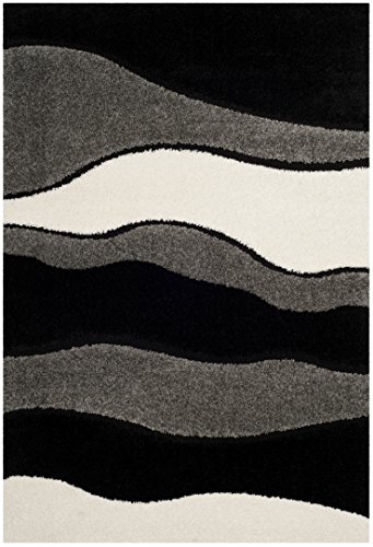 SAFAVIEH Florida Shag Collection 5'3" x 7'6" Grey/Black SG475 Abstract Non-Shedding Living Room Bedroom Dining Room Entryway Plush 1.2-inch Thick Area Rug